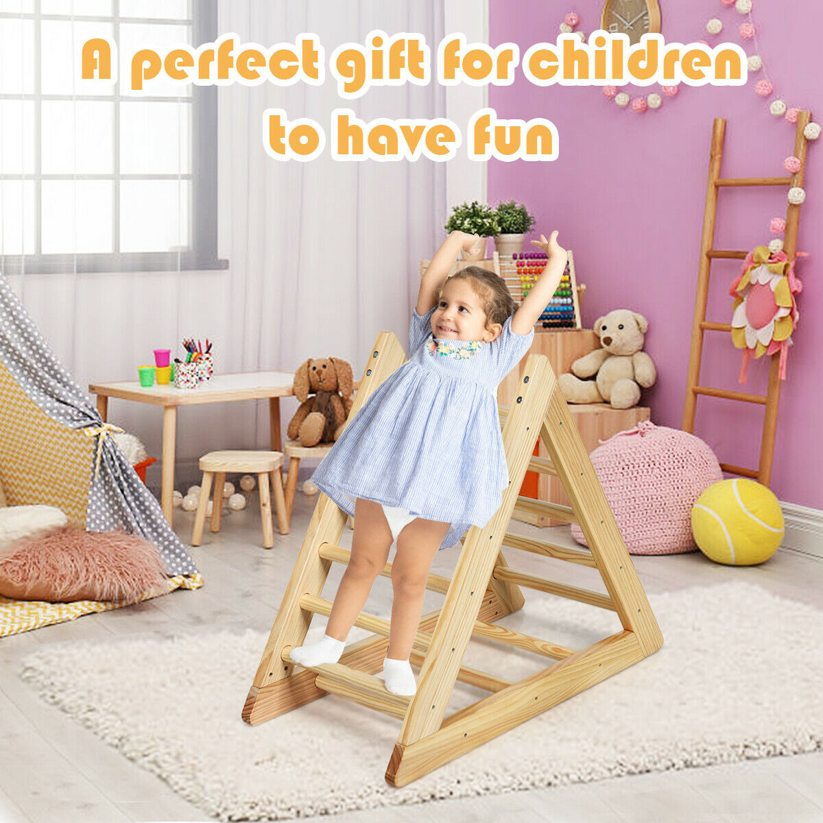 Children Wooden Climbing Ladder With 3 Difficulty Levels - Kuiwee.com