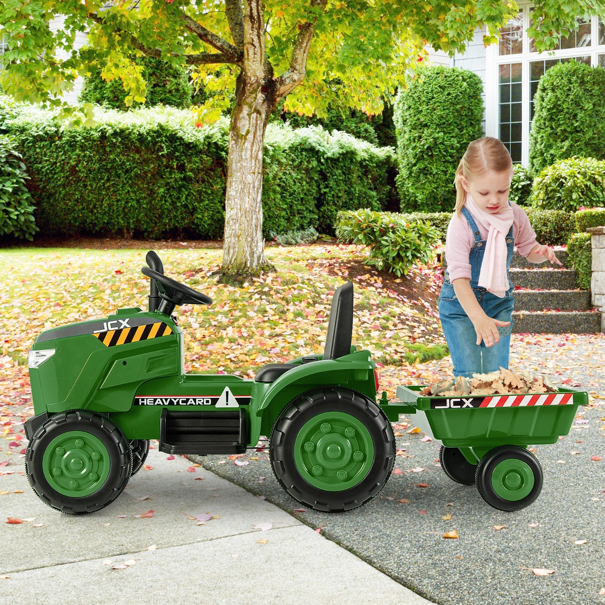 12v Kids Ride On Tractor With Trailer With Remote Control And Lights ...