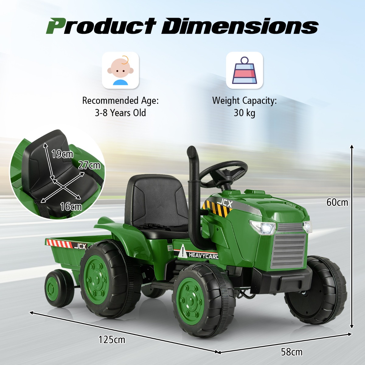 12v Kids Ride On Tractor With Trailer With Remote Control And Lights ...