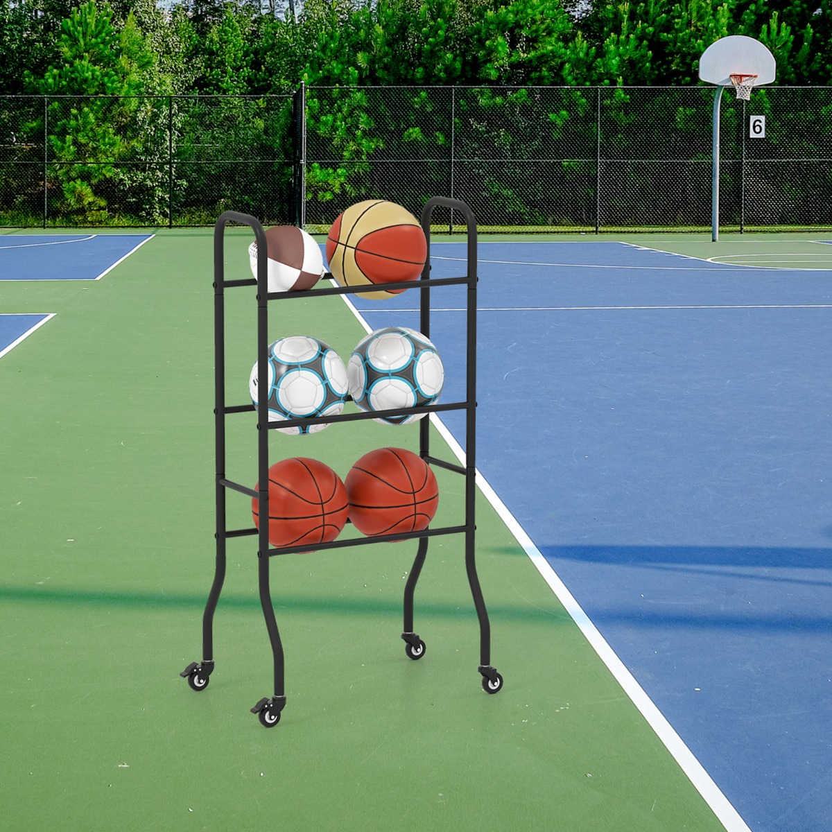 3 Tier Basketball Rack With 4 Universal Wheels And Metal Frame - Kuiwee.com
