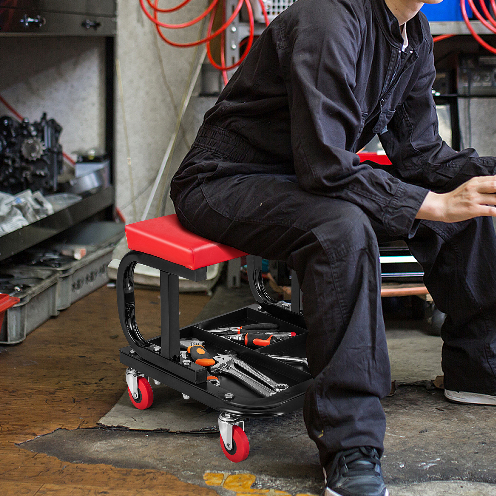 150 Kg Capacity Rolling Mechanic Stool With Tool Tray - Kuiwee.com