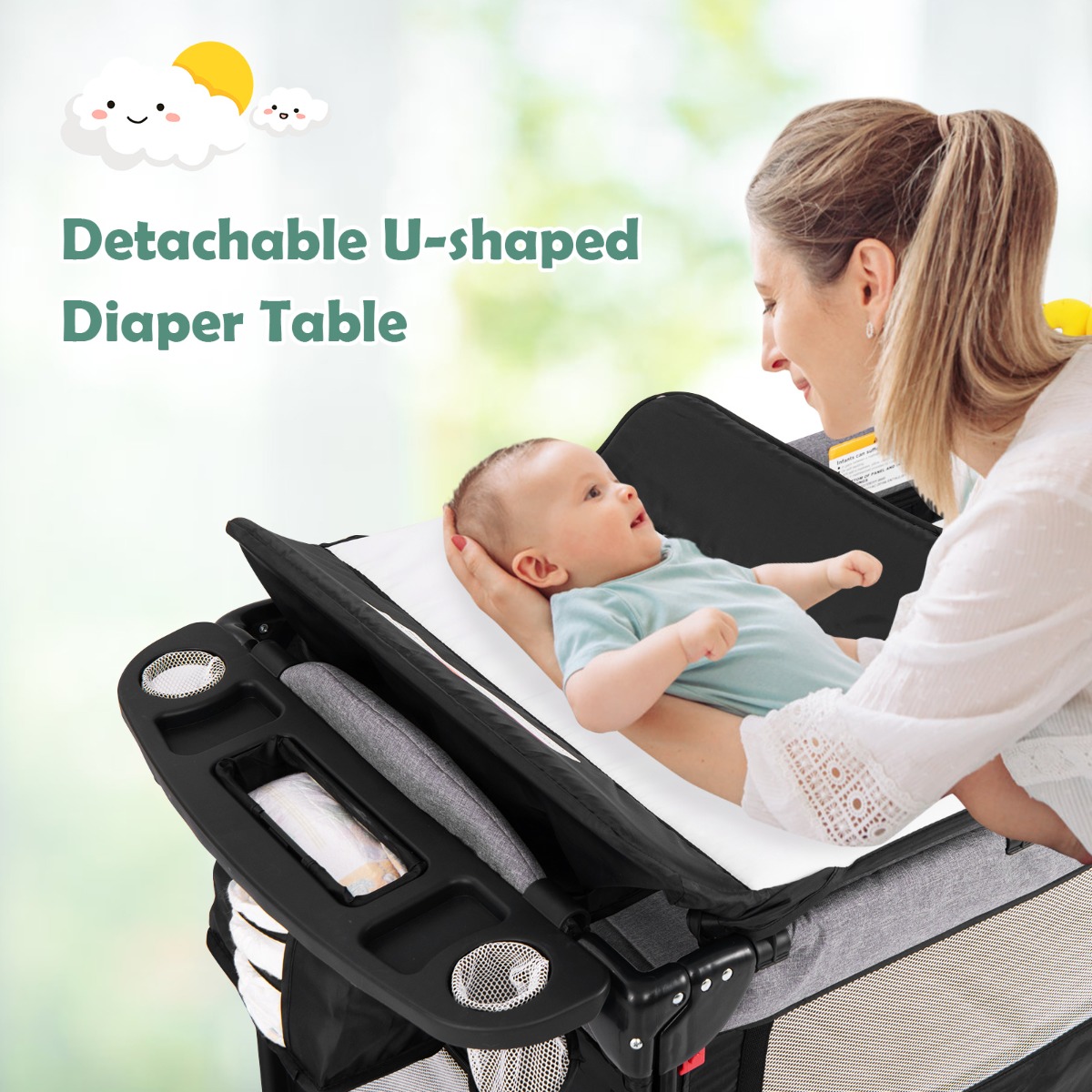 5 In 1 Baby Bassinet Bedside Sleeper With Diaper Changer And Hanging ...