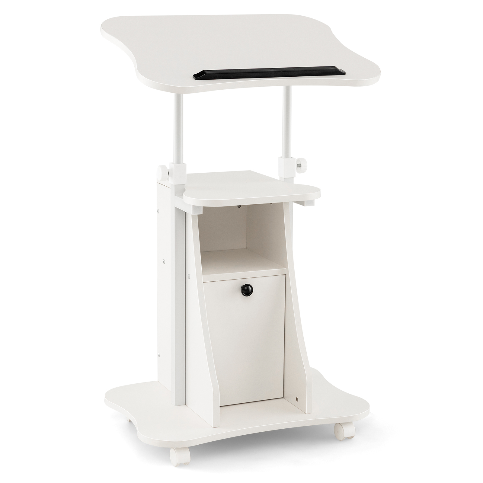 Mobile Laptop Table With Adjustable Height And Storage Cabinet White ...
