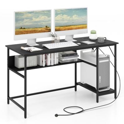 140 x 60 CM Computer Desk with Charging Station Home Office PC Desk ...