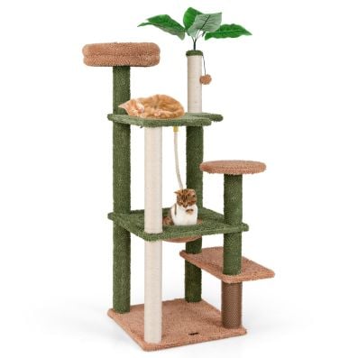 152cm Cute Cat Tree with Sisal Scratching Posts and Rope, Plush Perch ...