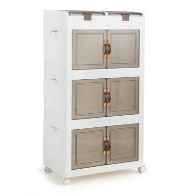 160 L Collapsible Storage Bins with Wheels and Magnetic Doors - Costway