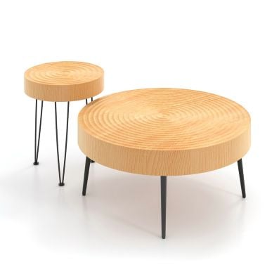 Set of 2 Solid Wood Farmhouse Round Coffee Tables - Costway