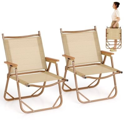 Set of 2 Folding Camp Chairs Lightweight with Aluminum Frame - Costway