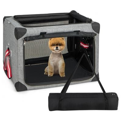 3-Door Folding Dog Soft Kennel with Removable Pad and Metal Frame - Costway