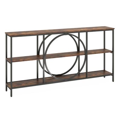 3-Tier Console Table with Faux Wood Grain Top - Costway