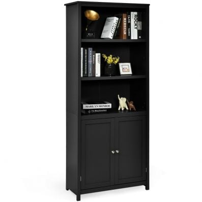 Wooden Tall Bookcase with 3-Tier Storage Cabinet - Costway