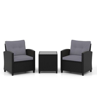 3 Piece Patio Furniture Set Rattan Conversation Set with Seat and Back ...