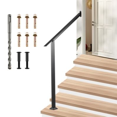 4 Step Wall Mount Stair Handrail Heavy-Duty Adjustable Galvanized Steel ...