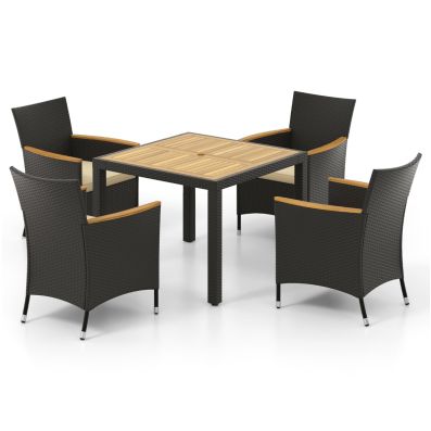 5 PCS Patio Dining Table Rattan Conversation Set with Umbrella Hole ...