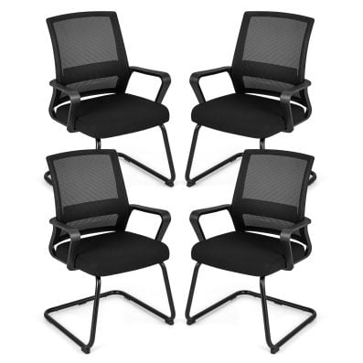 Office Guest Chair Set of 4 with Lumbar Support and Sled Base - Costway