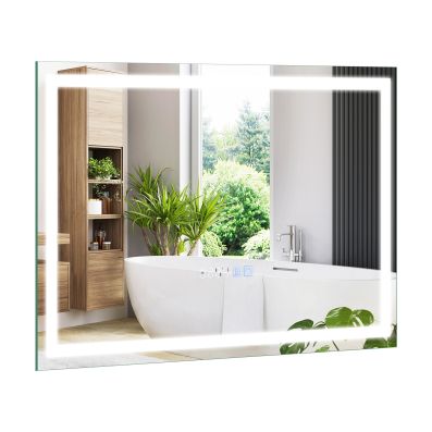 75 x 50 CM LED Wall Mounted Rectangle Mirror with 3-Color Dimmable ...