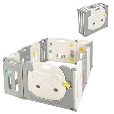 16-Panel Foldable HDPE Baby Playpen with Safety Lock - Costway