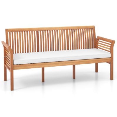 3-Person Porch Bench with High Backrest and Seat Cushion - Costway