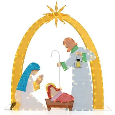 168 CM Christmas Nativity Scene with 194 LED Warm White Lights - Costway