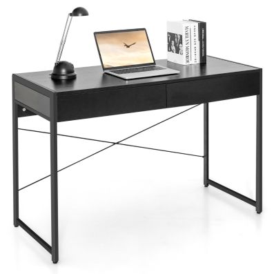 Wooden Study Computer Desk with 2 Drawers, 112 x 48 x 76cm - Costway