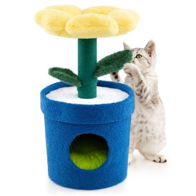 Cute Cat Tree for Indoor Cats with Flower Padded Perch and Planter ...