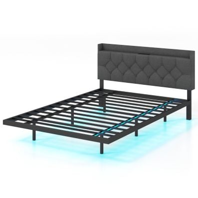 Double/King Size Floating Bed Frame with Adjustable Headboard and ...