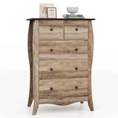 Farmhouse Chest of Drawers with 5 Folding Fabric Drawers and Anti ...