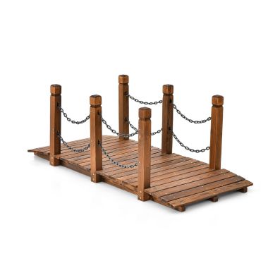 Classic Wooden Garden Bridge with Safety Chain - Costway