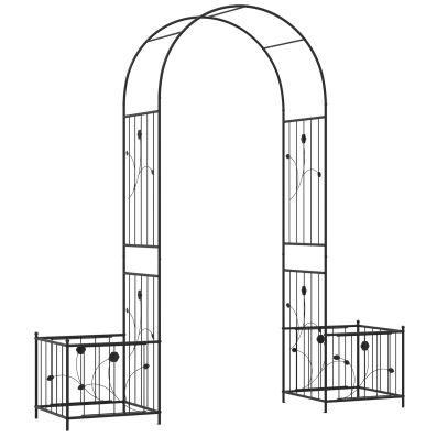 Metal Garden Arbor with Planter Boxes and Ground Stakes for Climbing ...