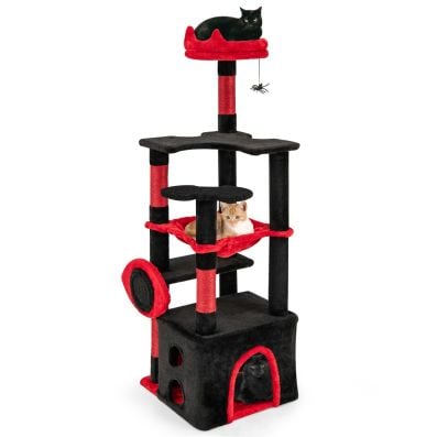 Gothic Cat Tree for Indoor Cats Large Cat Tower with Plush Perch - Costway