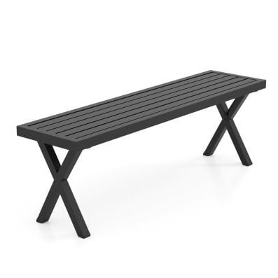 Heavy-Duty 2-Person Patio Metal Bench with Slatted Seat and X Legs ...