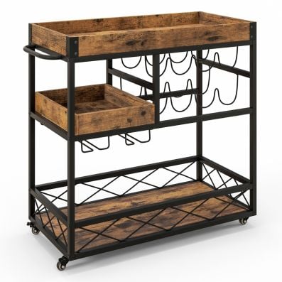 Home Bar Serving Car with Removable Tray - Costway