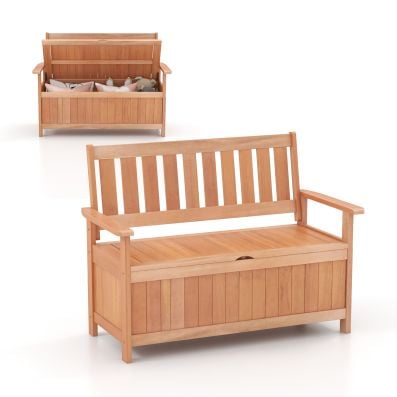 120cm Patio Storage Bench Hardwood Storage Loveseat - Costway