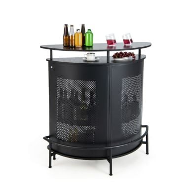4-Tier Bar Table with Storage Shelves and 3 Stemware Holders - Costway
