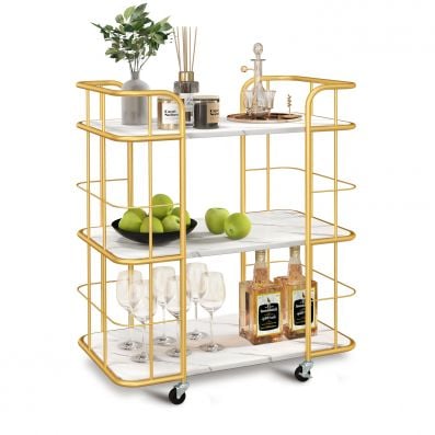 3-Tier Rolling Buffet Serving Cart with Lockable Wheels and Handles ...