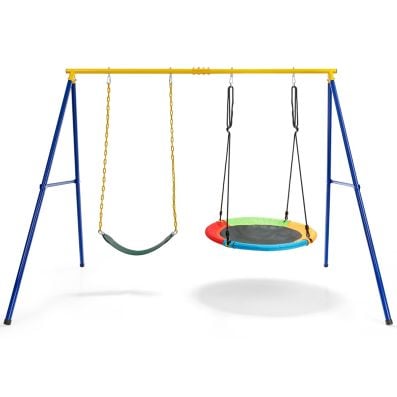 Kids Outdoor Swing Set with 2 Swings - Costway