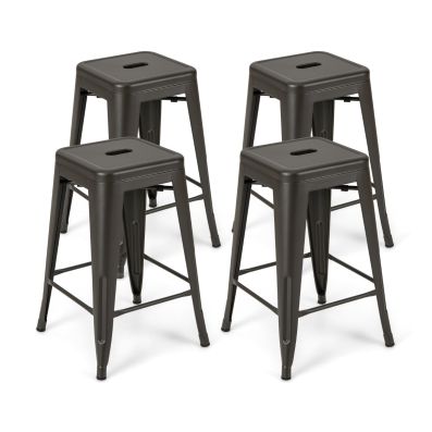 Set of 4 Metal Nesting Bar Stool with Handing Hole for Home Kitchen ...
