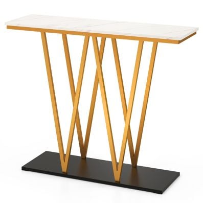 Modern Accent Extra Long Console Entry Table with Faux Marble Top - Costway