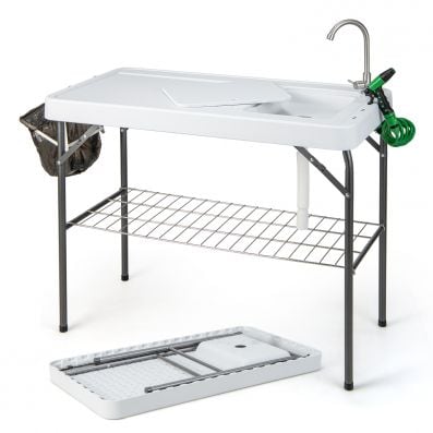 108CM Portable Camping Sink Table with Grid Rack - Costway