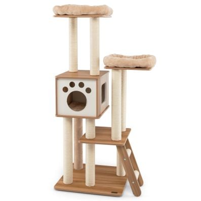 5-Tier Cat Tree Tower with Cando and 2 Padded Plush Perches - Costway