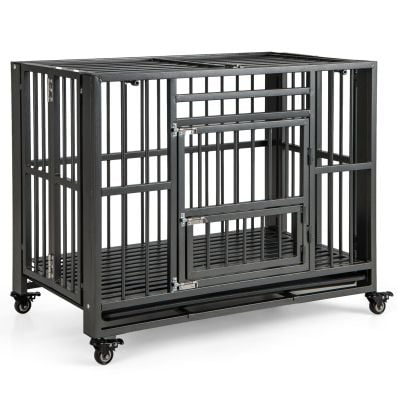 Foldable Metal Dog Cage Chew-proof Dog Crate with Lockable Universal ...