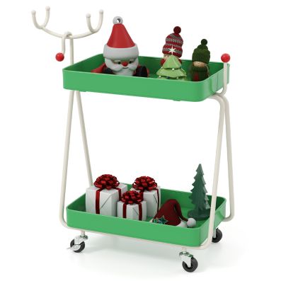Reindeer Side Table 2-Tier Christmas Rolling Cart with Metal Frame and ...