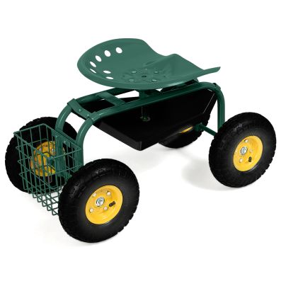 Rolling Gardening Cart with Adjustable Height and 360° Swivel Seat ...