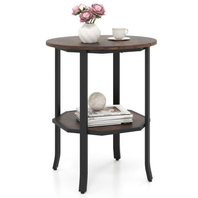 Round Side 2-Tier End Table with Storage Shelf - Costway