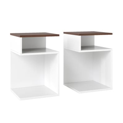 S-Shaped Side Table Set of 2 for Small Space with 2 Open Compartments ...