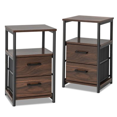 Retro Nightstand Set of 2 Metal Frame Bedside Table - Costway