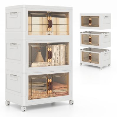 Folding 3 Pack PP 157 L Stackable Storage Bins with Lockable Wheels ...