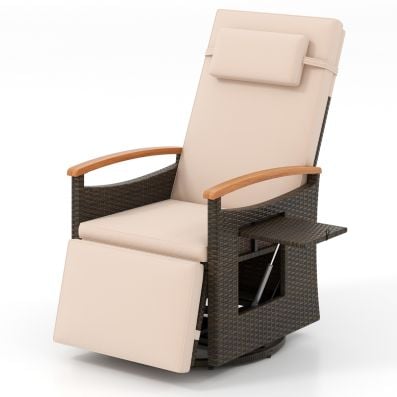 Outdoor 360° Swivel Rattan Recliner Chair with Adjustable Backrest and ...
