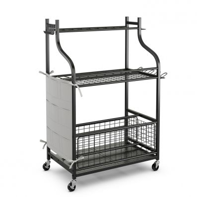 3-Tier Garden Tool Tower with Lockable Wheels Hooks and Side Pocket ...