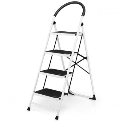 Folding Anti Slip 4 Step Ladder with Extra Wide Platform - Costway
